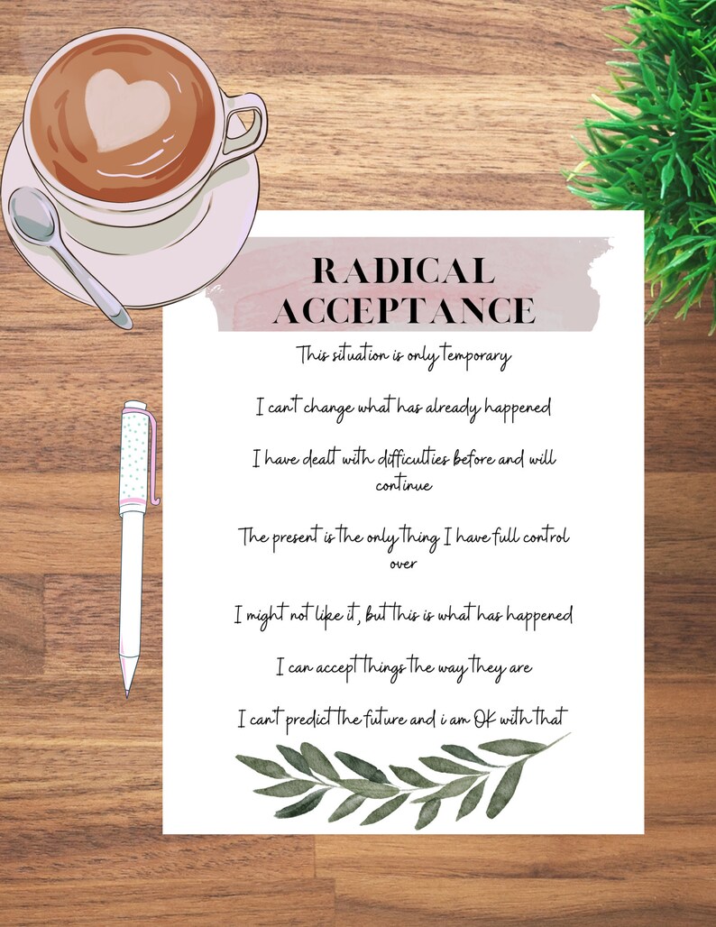 DBT Radical Acceptance Empowering Phrases Poster, DBT, Therapy Tools ...