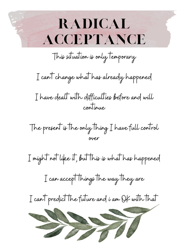 DBT Radical Acceptance Empowering Phrases Poster, DBT, Therapy Tools ...