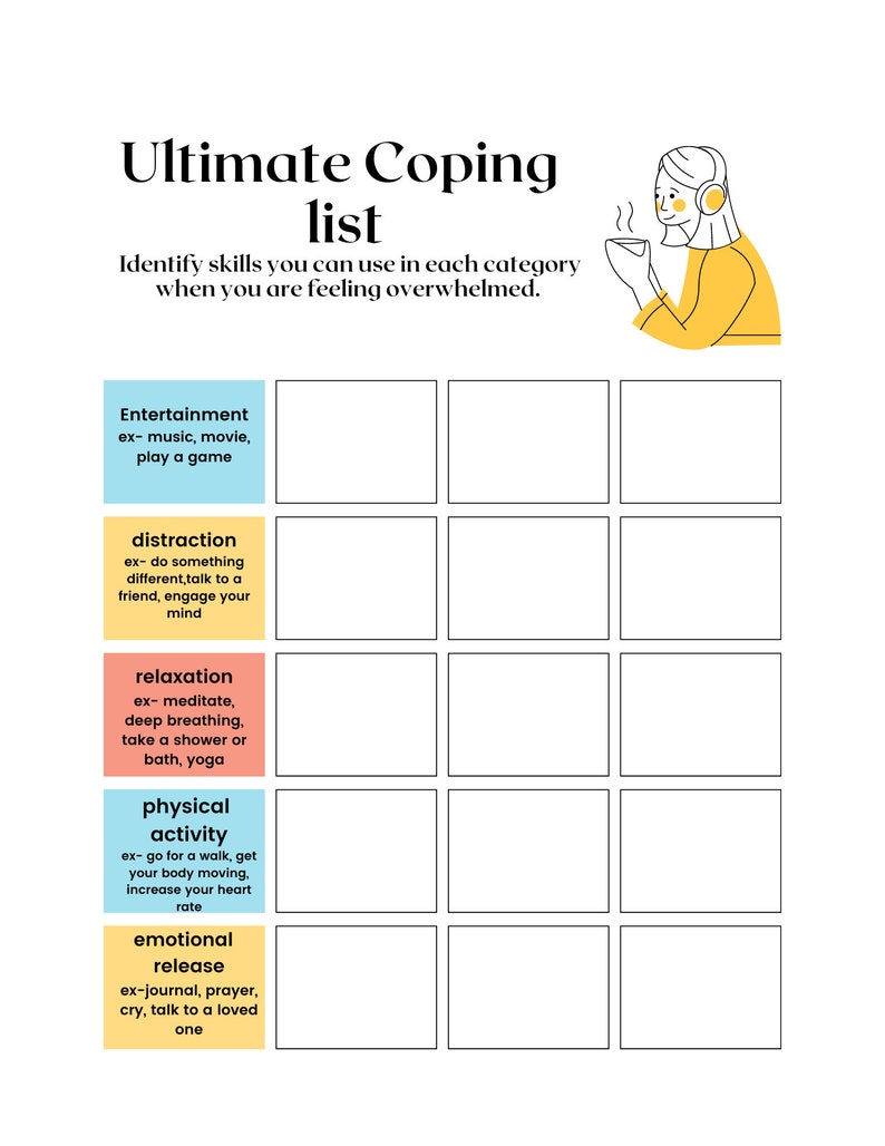 Coping Skills Worksheet, Anxiety, Depression, Coping, Mental Health ...