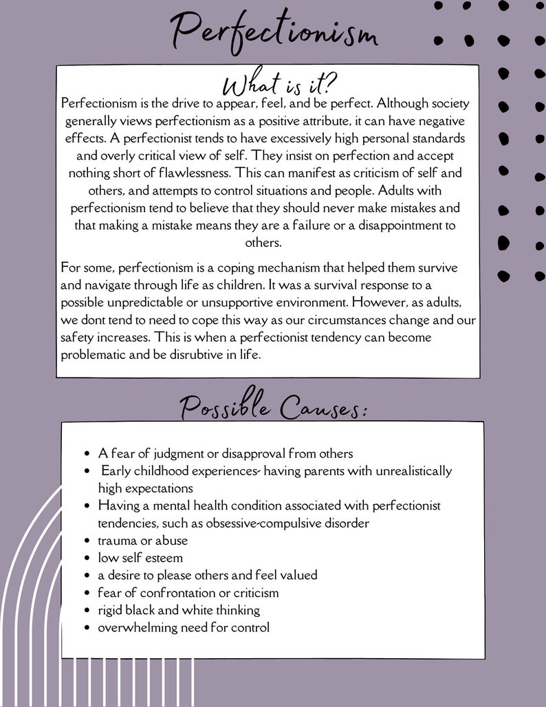 Perfectionism Worksheet Bundle, Perfection, Mental Health, Therapy ...