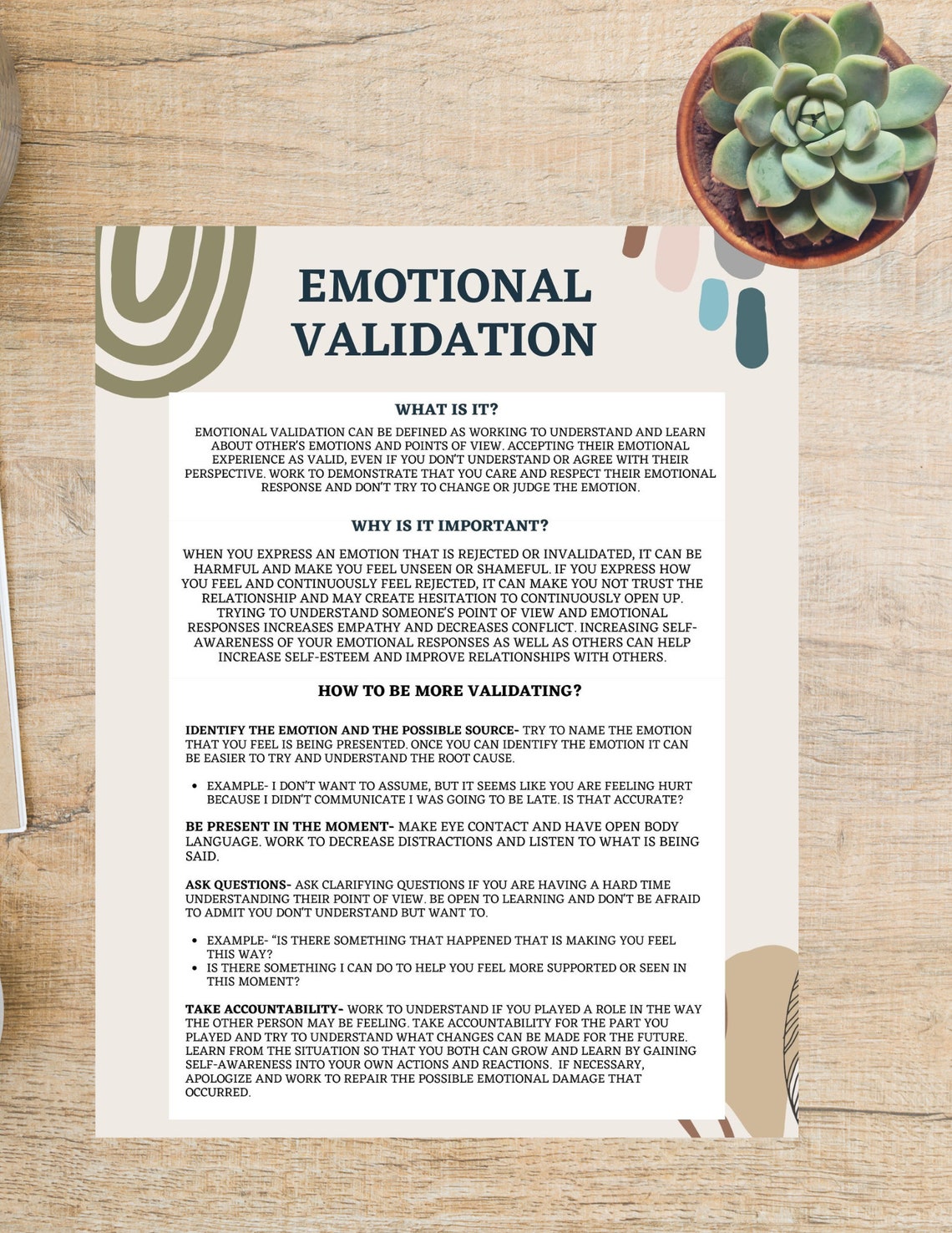Emotional Validation Informational Worksheet, Validation, Couples ...