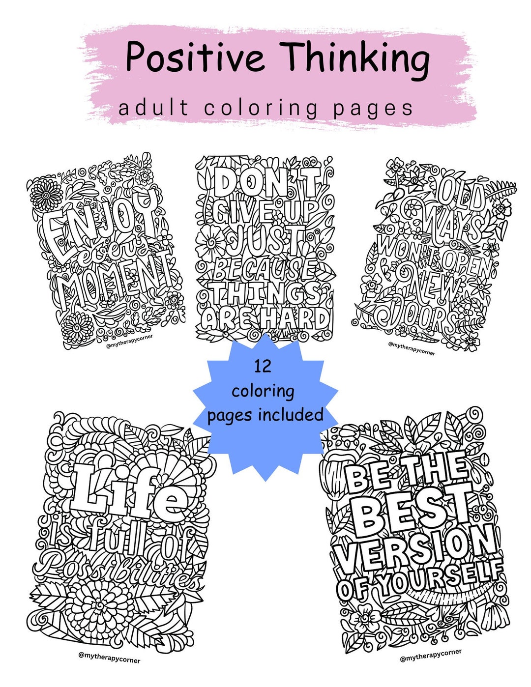 Positive Thinking Adult Coloring Pages, Coloring, Printable Pages ...