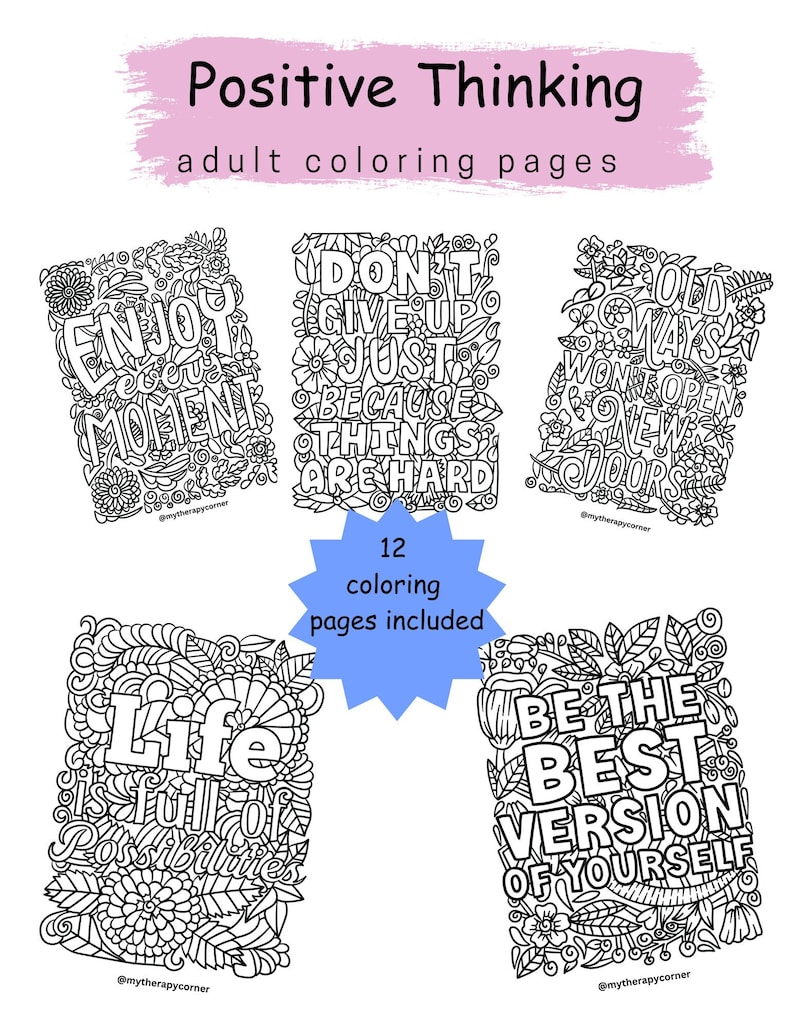Positive Thinking Adult Coloring Pages, Coloring, Printable Pages ...