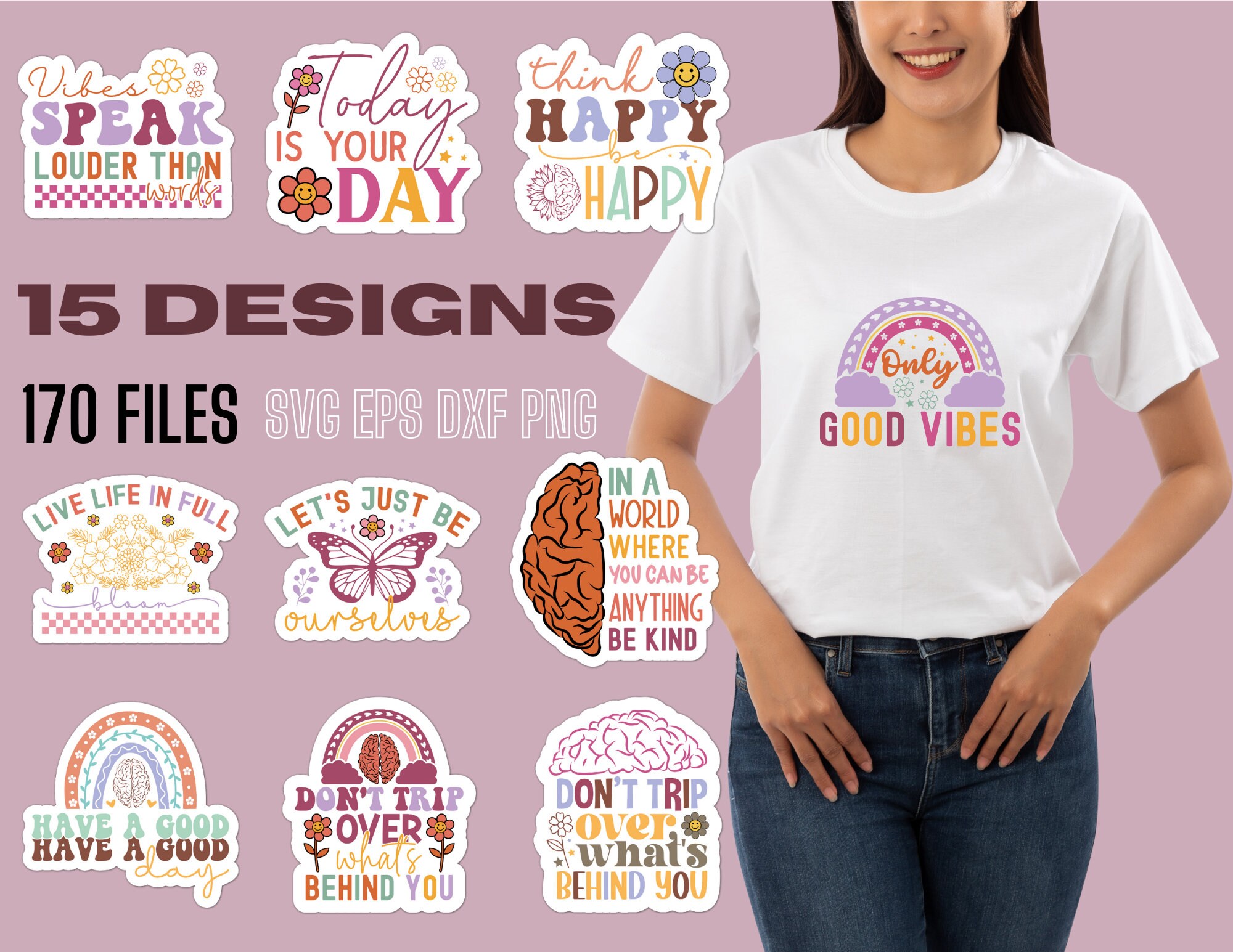 Retro Boho Mental Health, Printable Stickers, Motivational Quotes ...