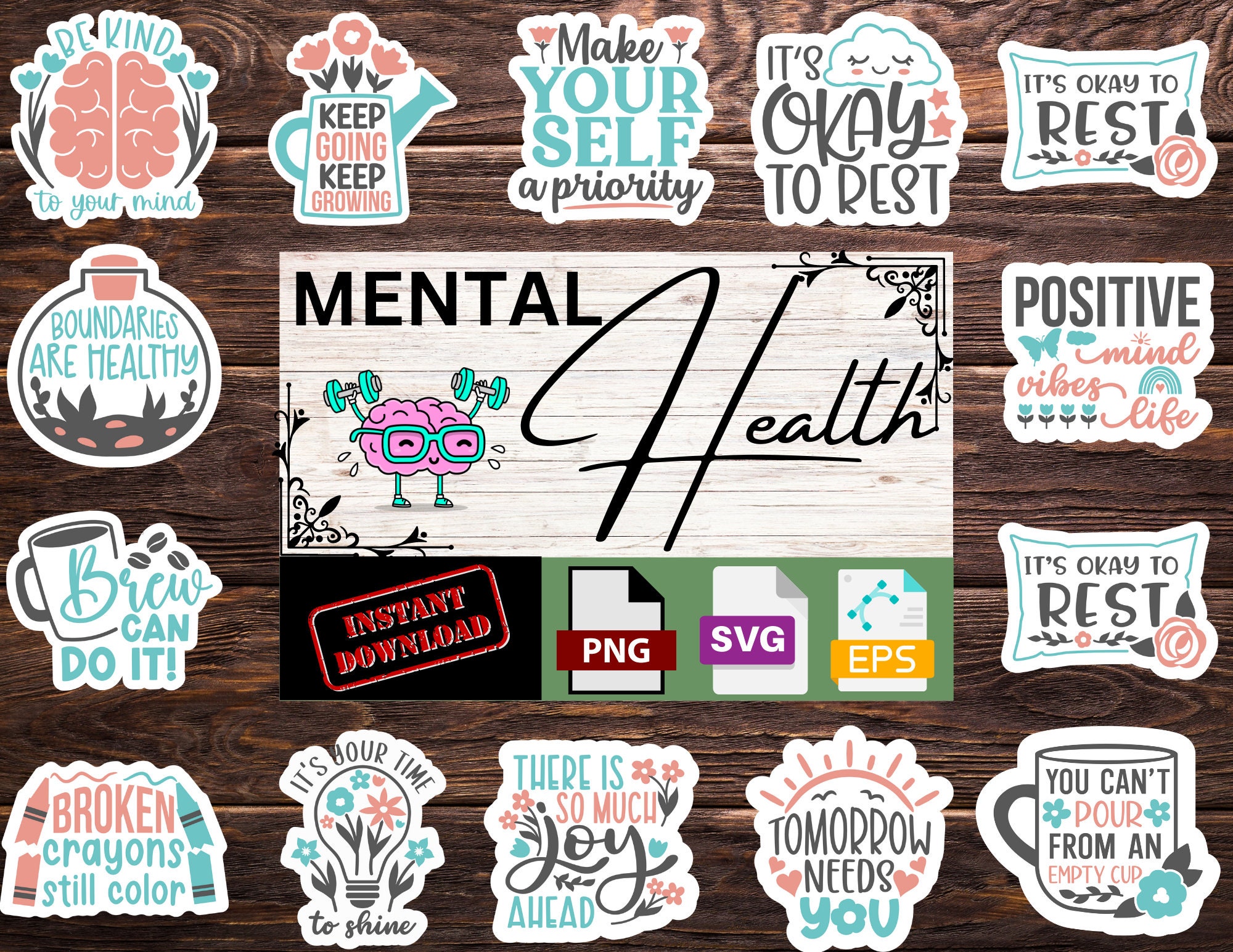 Retro Boho Mental Health Stickers Bundle - Etsy