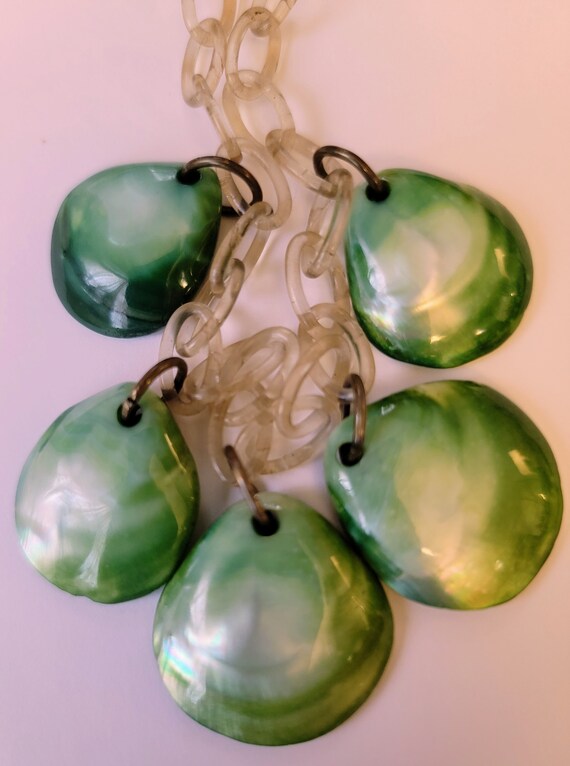 1930's Clear Celluloid and Green Shell Necklace - Gem
