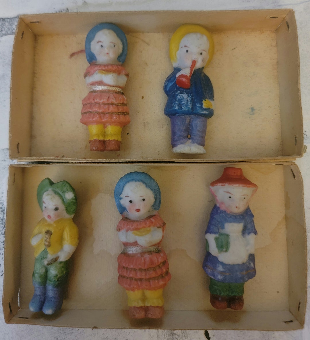 Antique Frozen Charlotte and Charlie Penny Bisque Japan Dolls Set of 5 ...