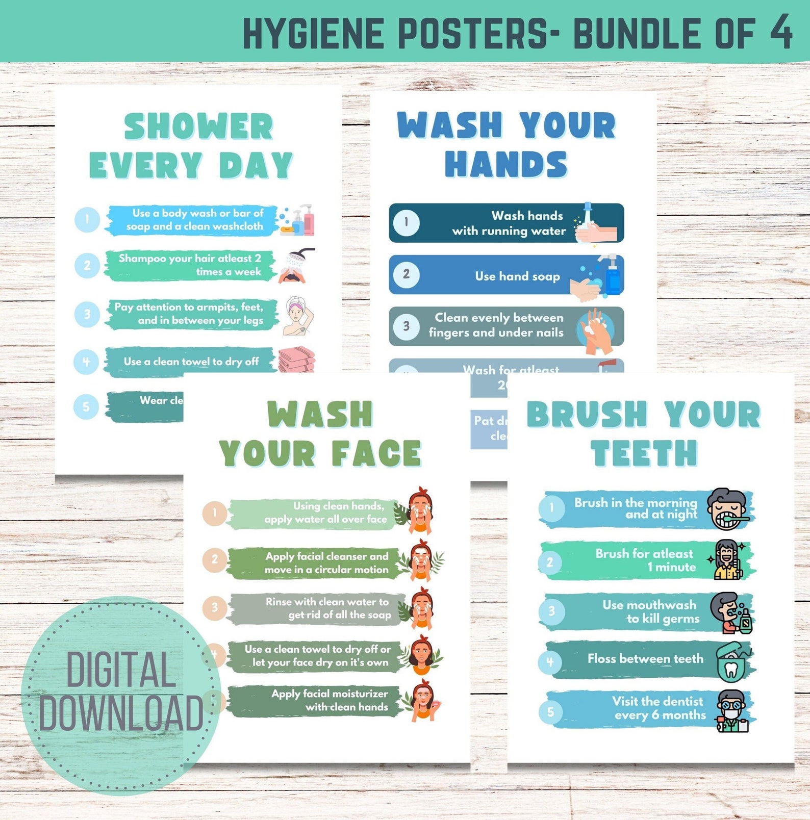 Hygiene Poster Bundle, Hygiene Tracker, Hygiene Printable, Hygiene ...