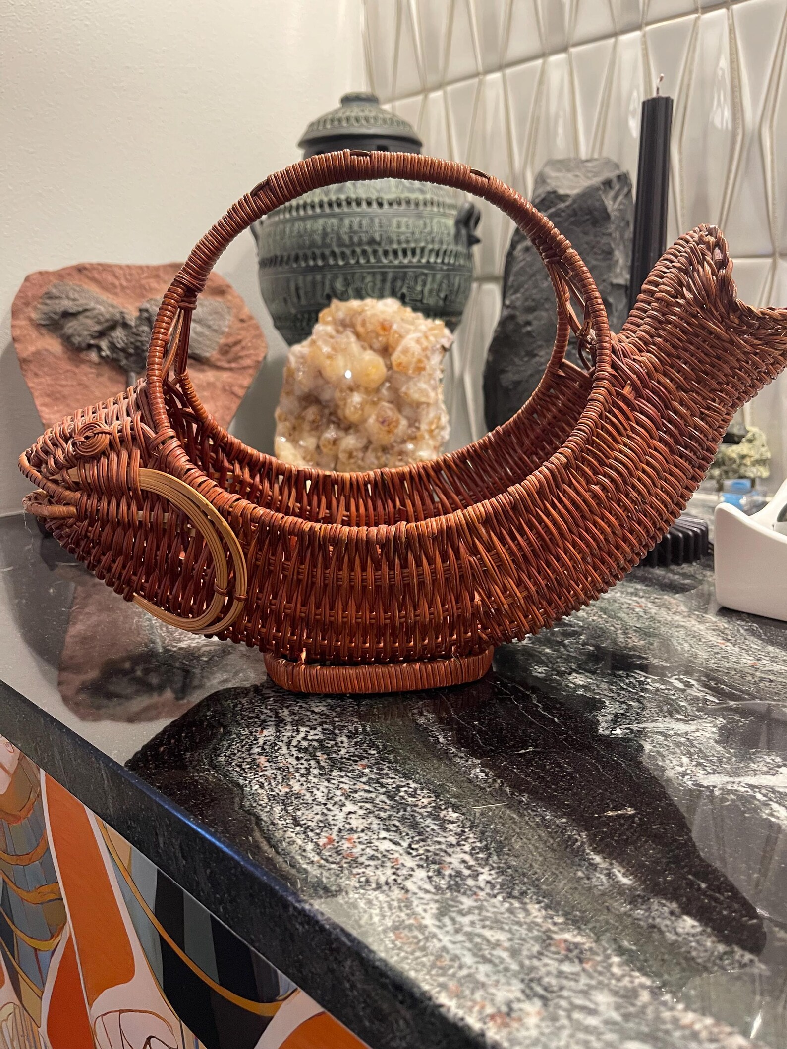 Vintage Wicker Basket Fish With Handle - Etsy