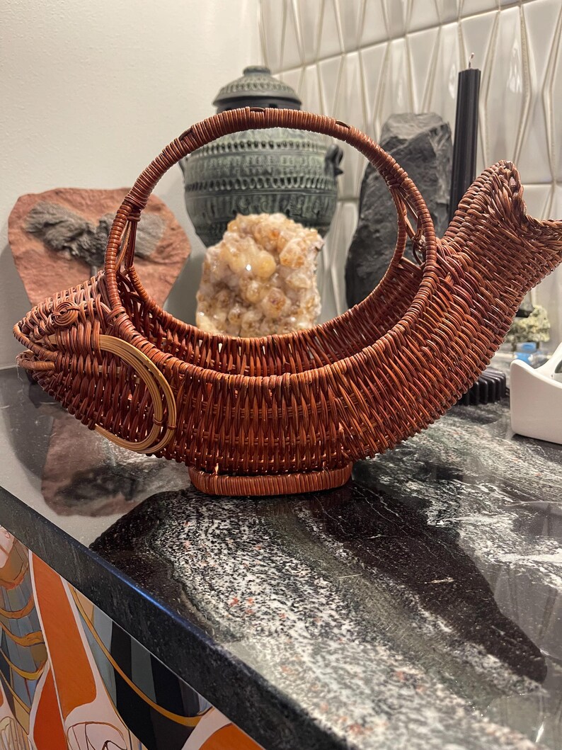 Vintage Wicker Basket Fish With Handle - Etsy