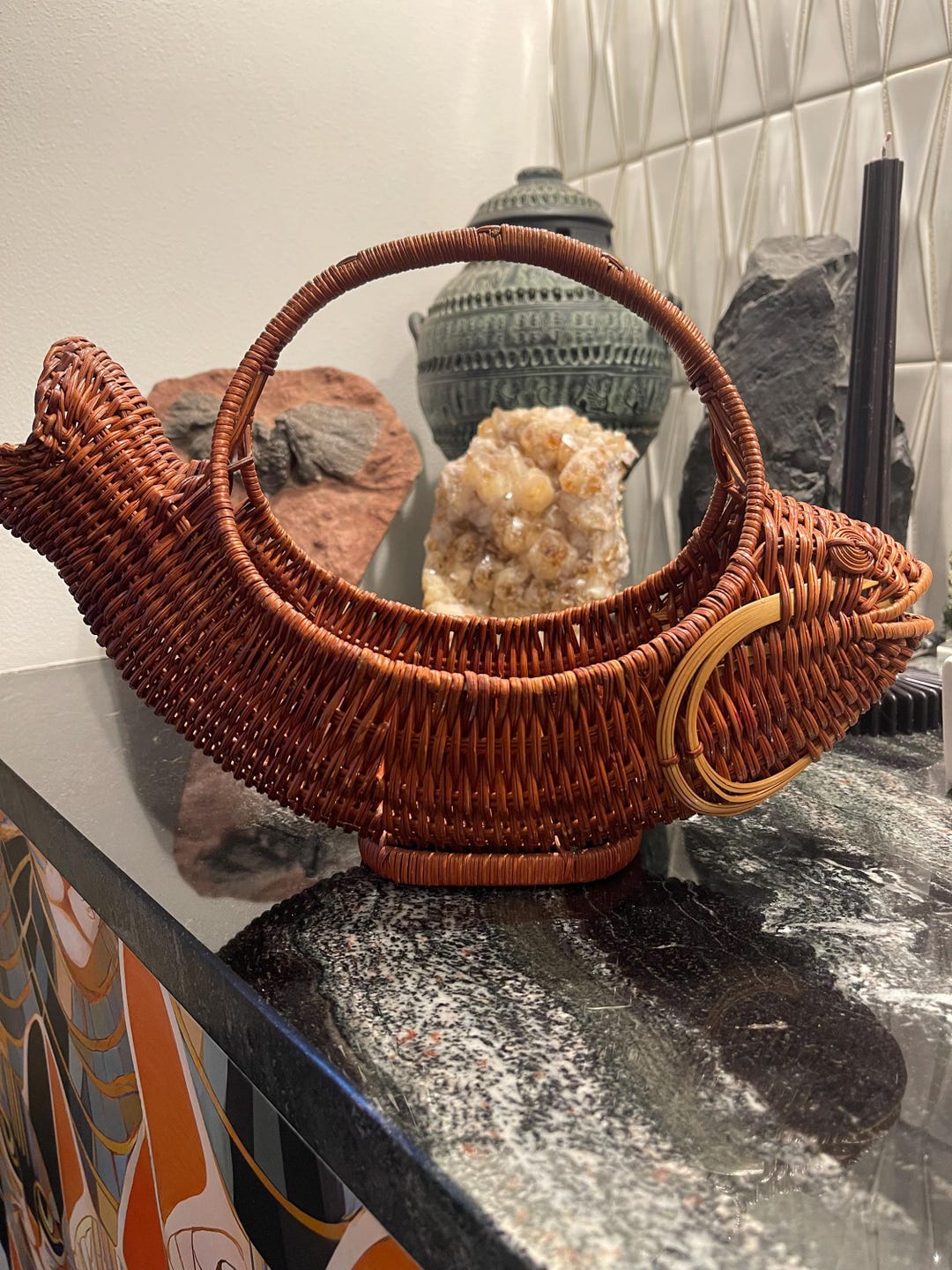 Vintage Wicker Basket - Fish With Handle - Etsy