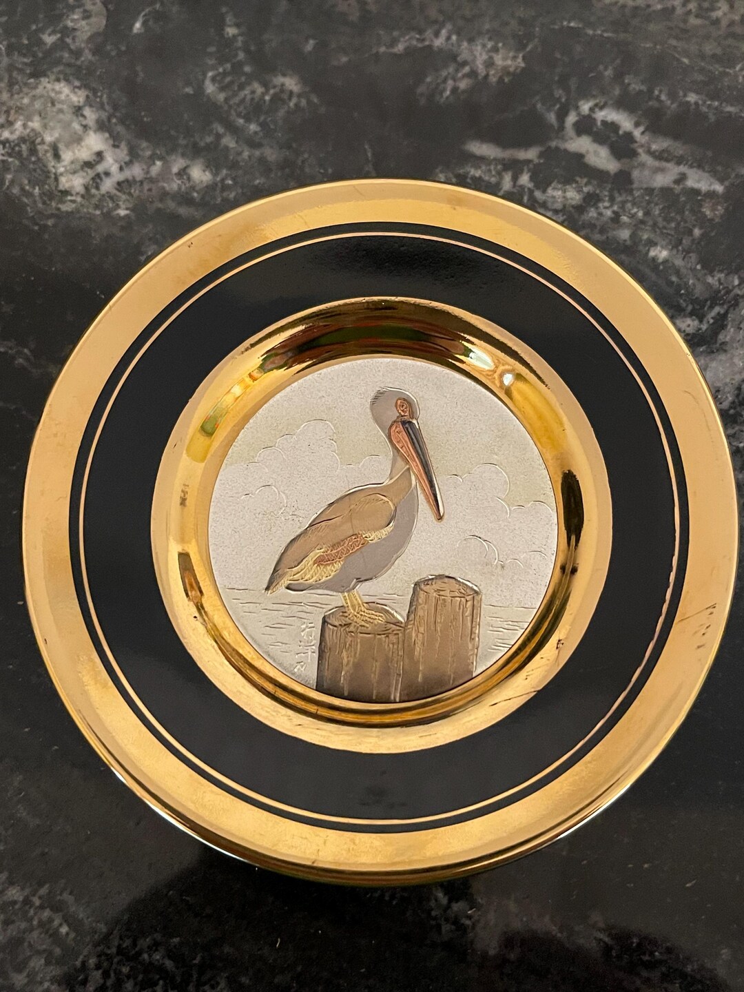 Chokin 24K Gold Decorative Plate - Pelican - Etsy