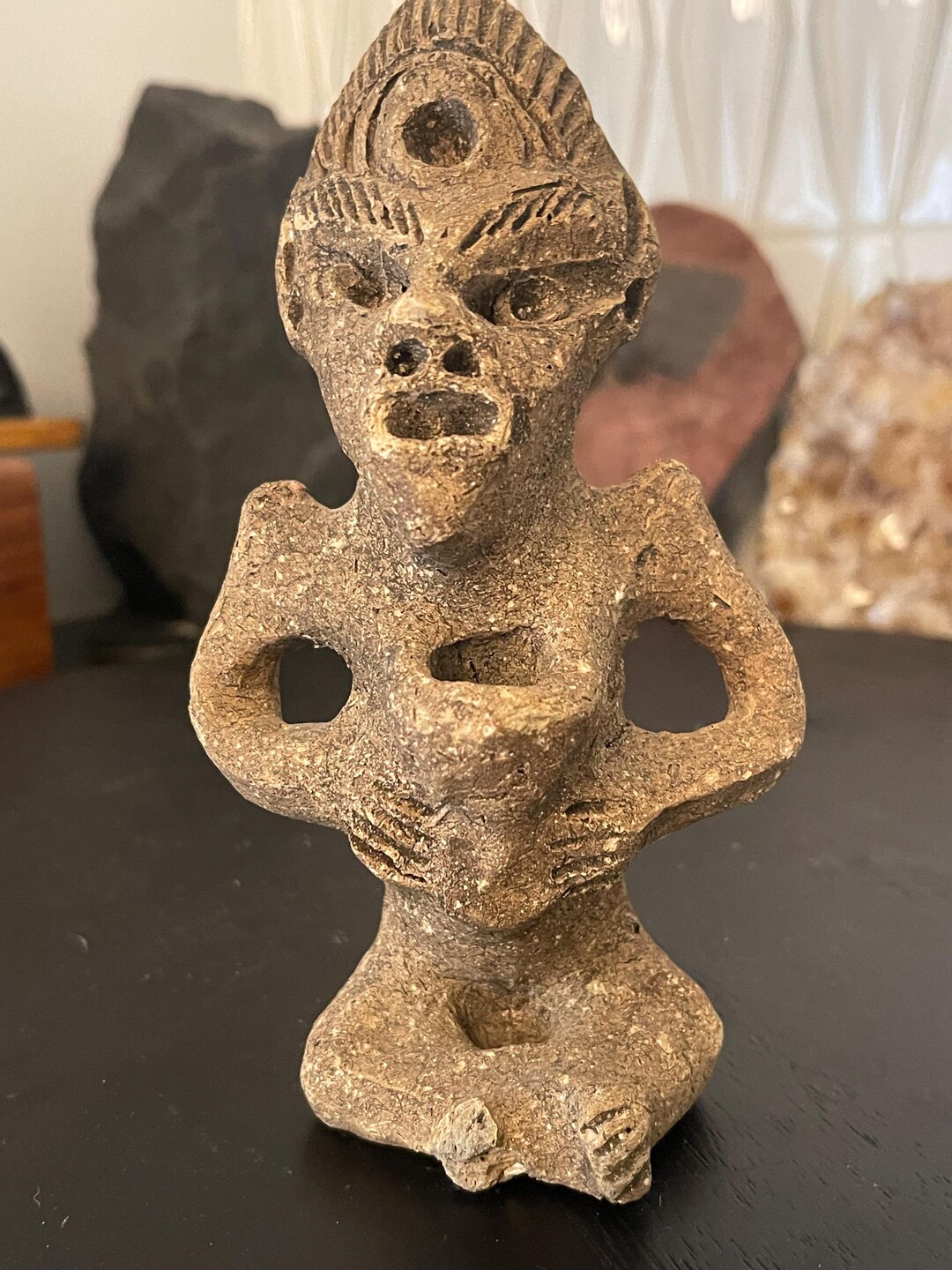 Pre-columbian Volcanic Ash Basalt Stone Figure Aztec God Statue Effigy ...