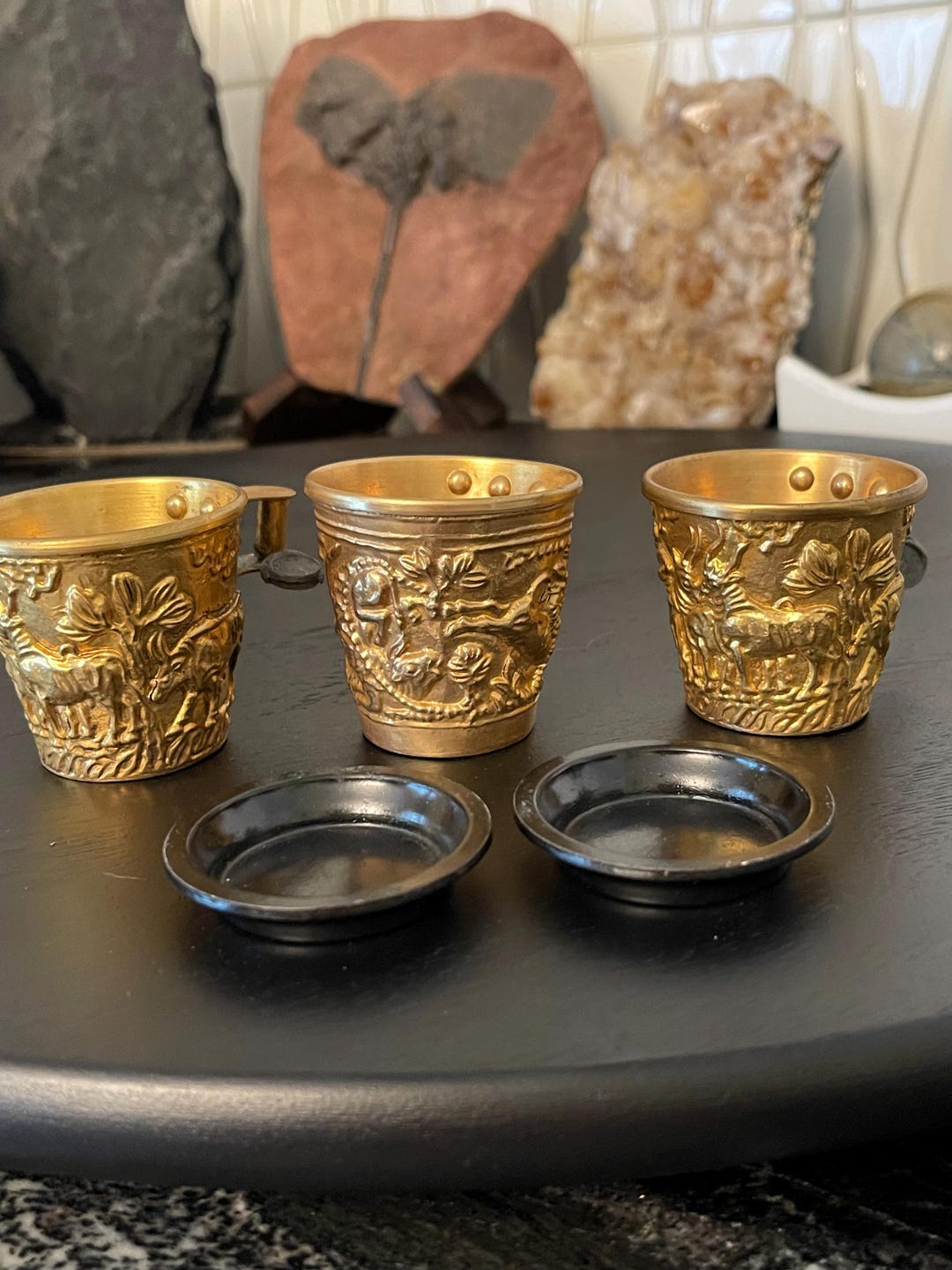 Vintage Brass Greek Vapheio Cup Set W. Saucers - 2" - Etsy