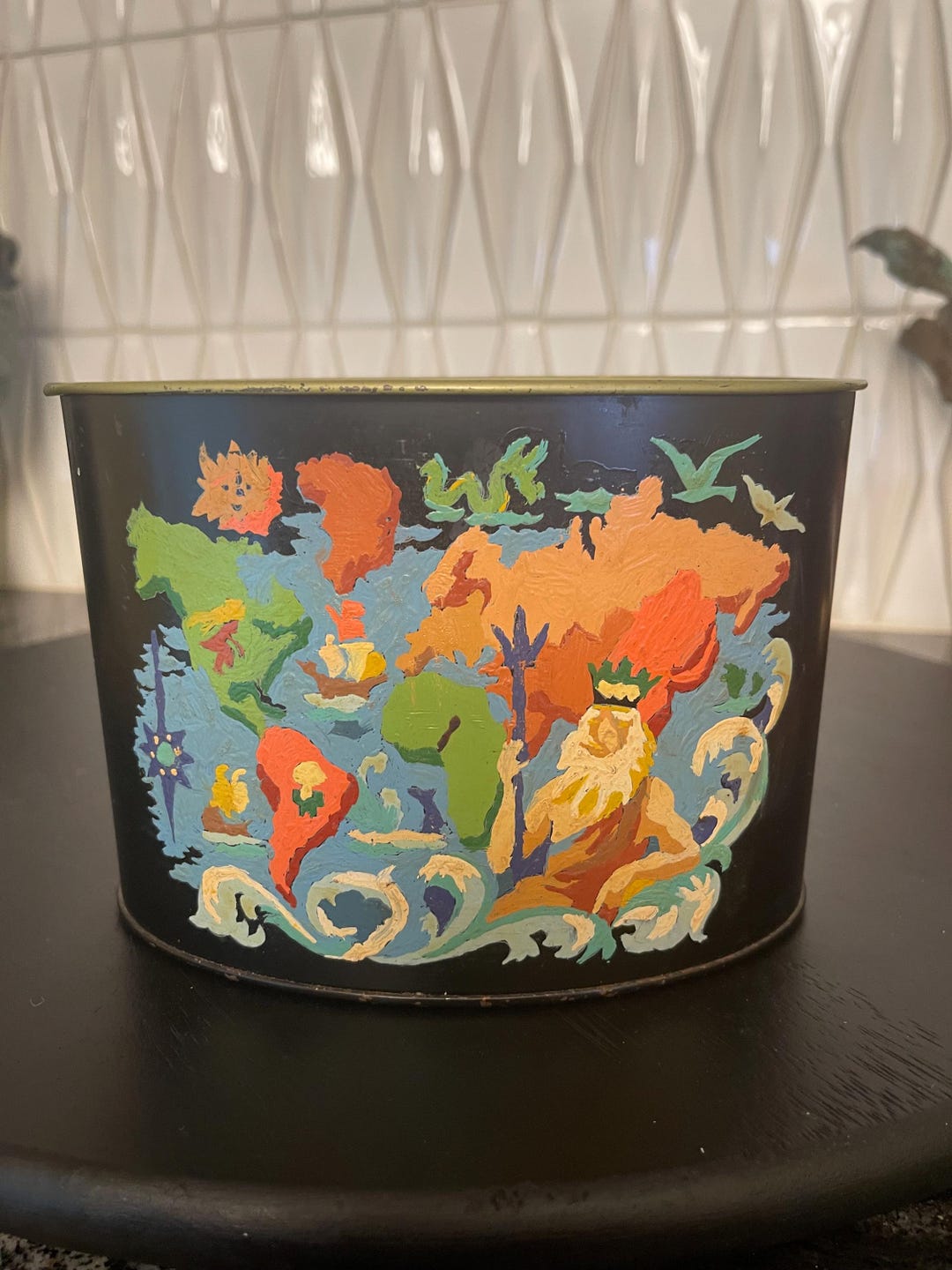 Vintage Toleware Hand Painted Canister/planter/container/basket ...