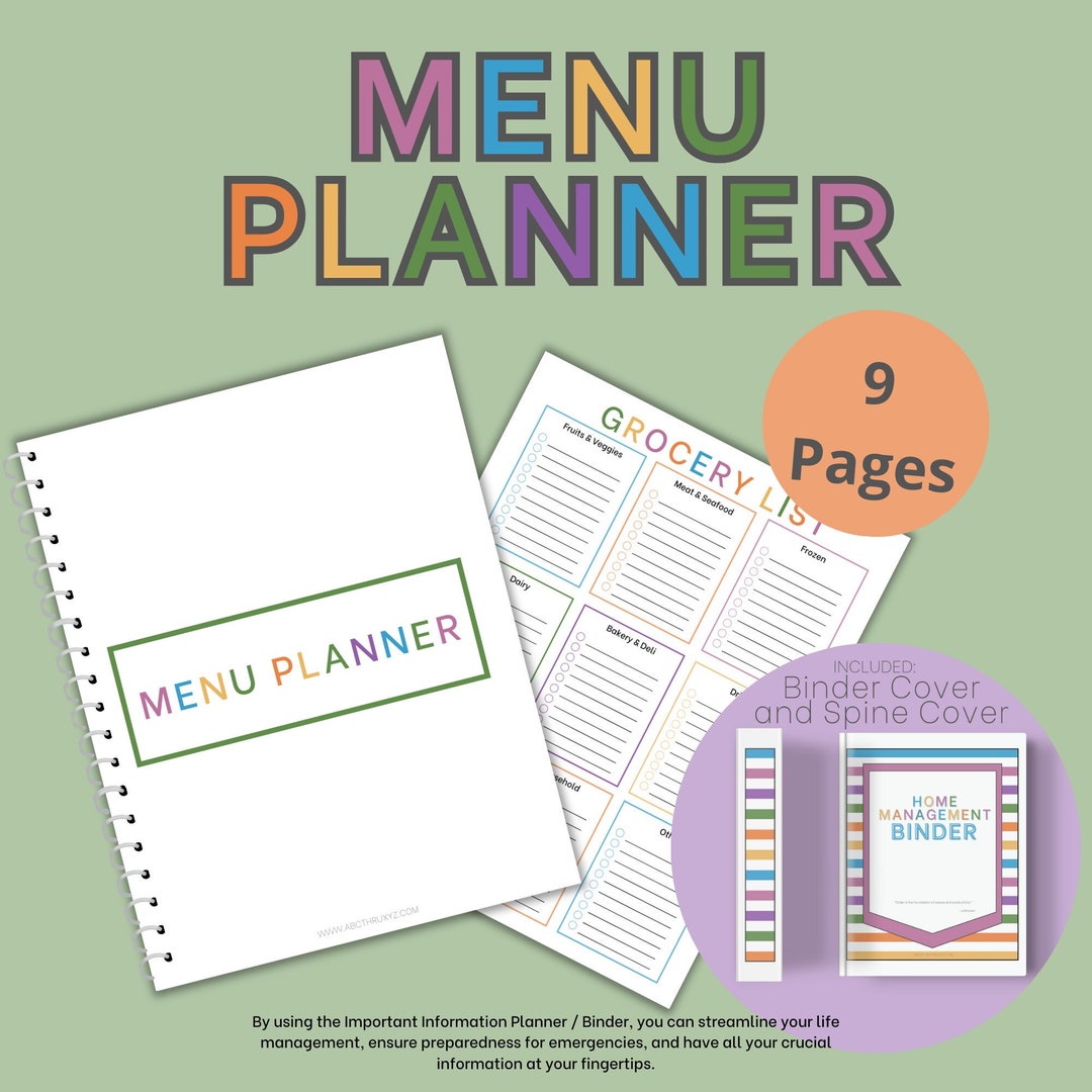Printable Menu Planner Binder: Recipe Templates, Pantry Inventory (PDF ...