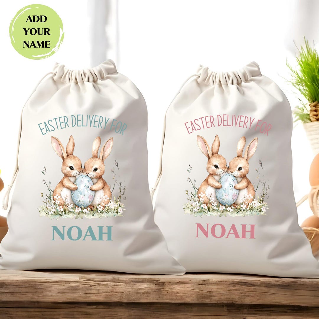 Personalized Easter Bag, Bunny Design, Easter Treat Sack, Kids Gift Bag ...