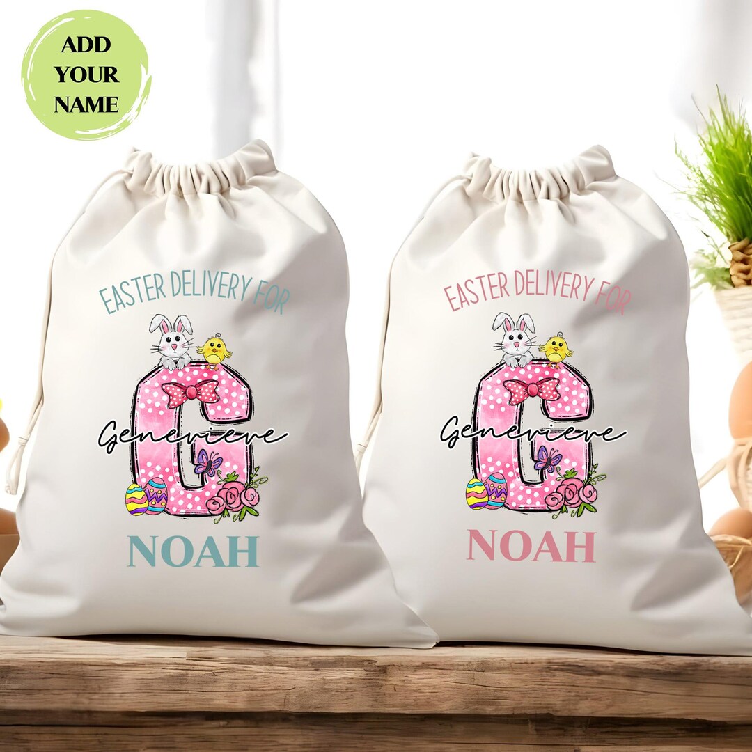 Easter Sack Bag, Personalized Initial Easter Basket, Kids Easter Gift, Easter Egg Hunt Bag ...