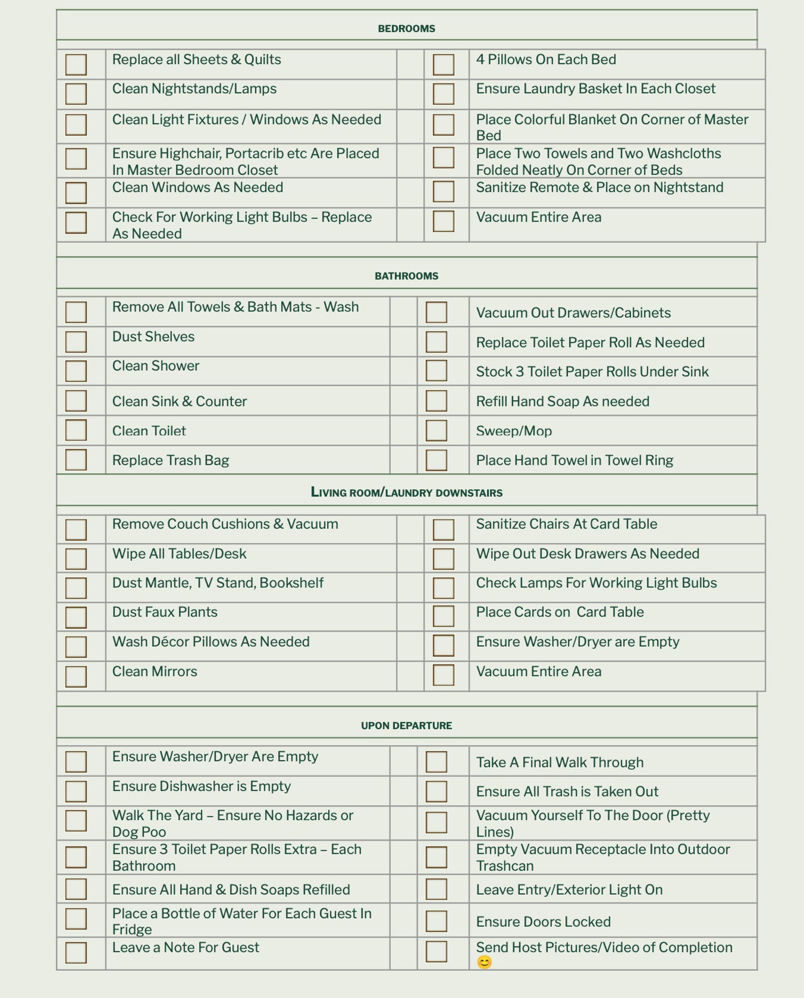 Airbnb VRBO Cleaning Checklist Digital Template - Etsy