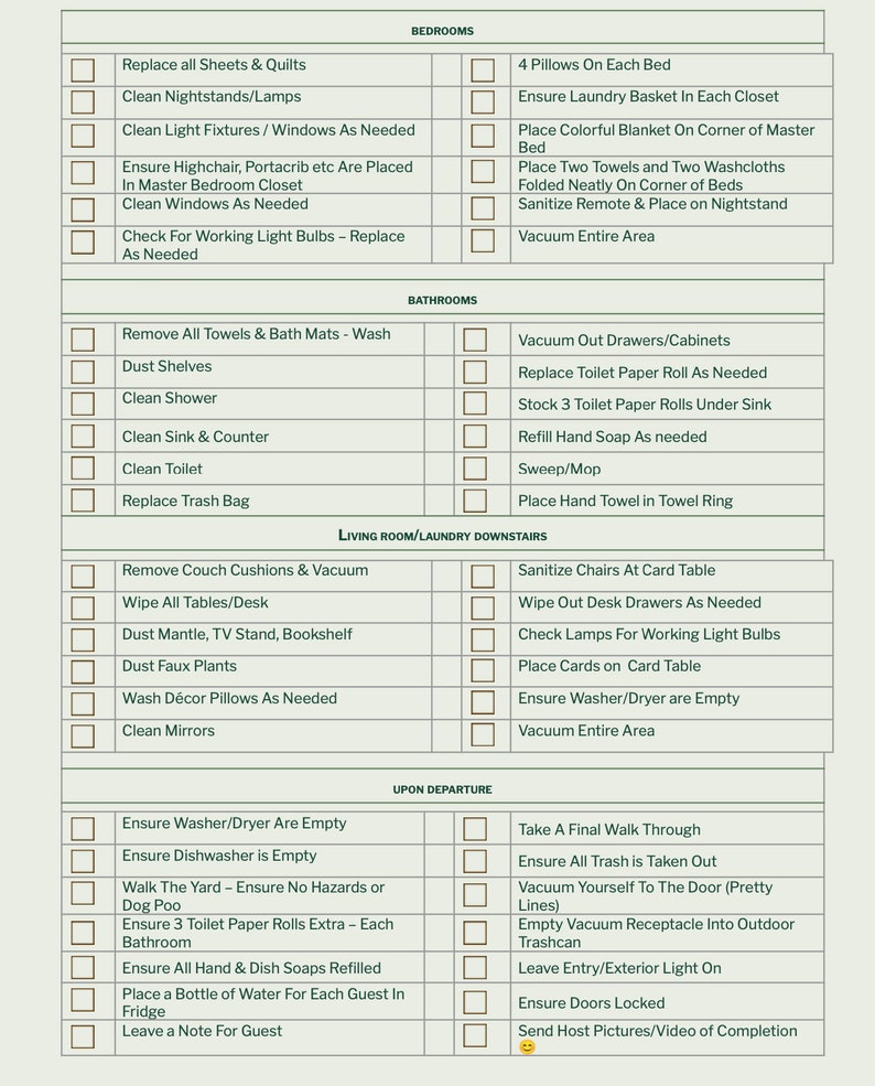 Airbnb VRBO Cleaning Checklist Digital Template - Etsy