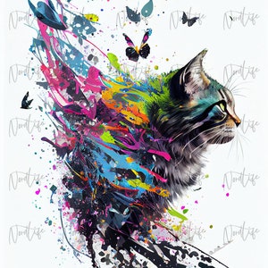 Colorful Splashed Cat Art Prints Collection - Etsy
