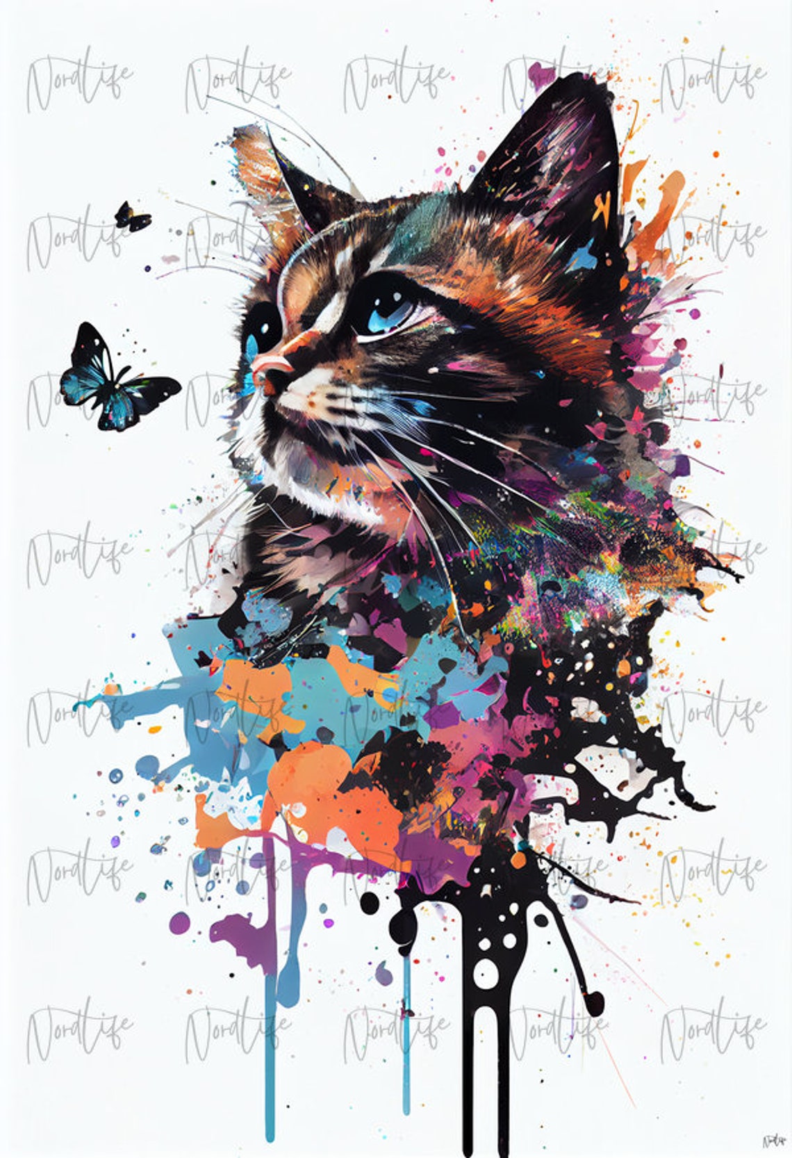 Colorful Splashed Cat Art Prints Collection - Etsy