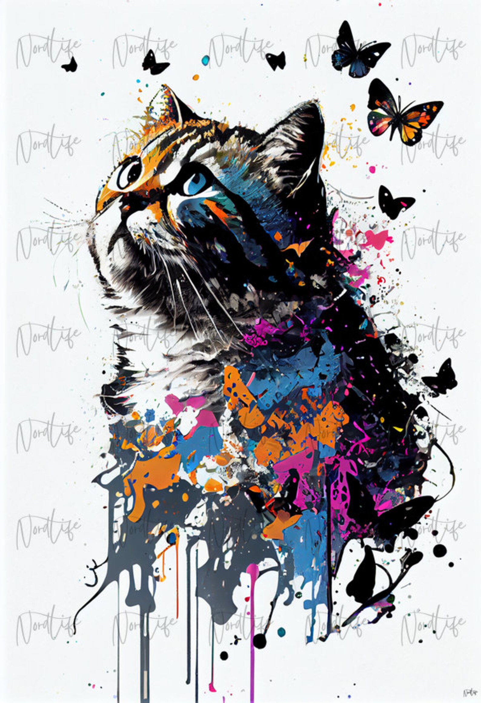 Colorful Splashed Cat Art Prints Collection - Etsy