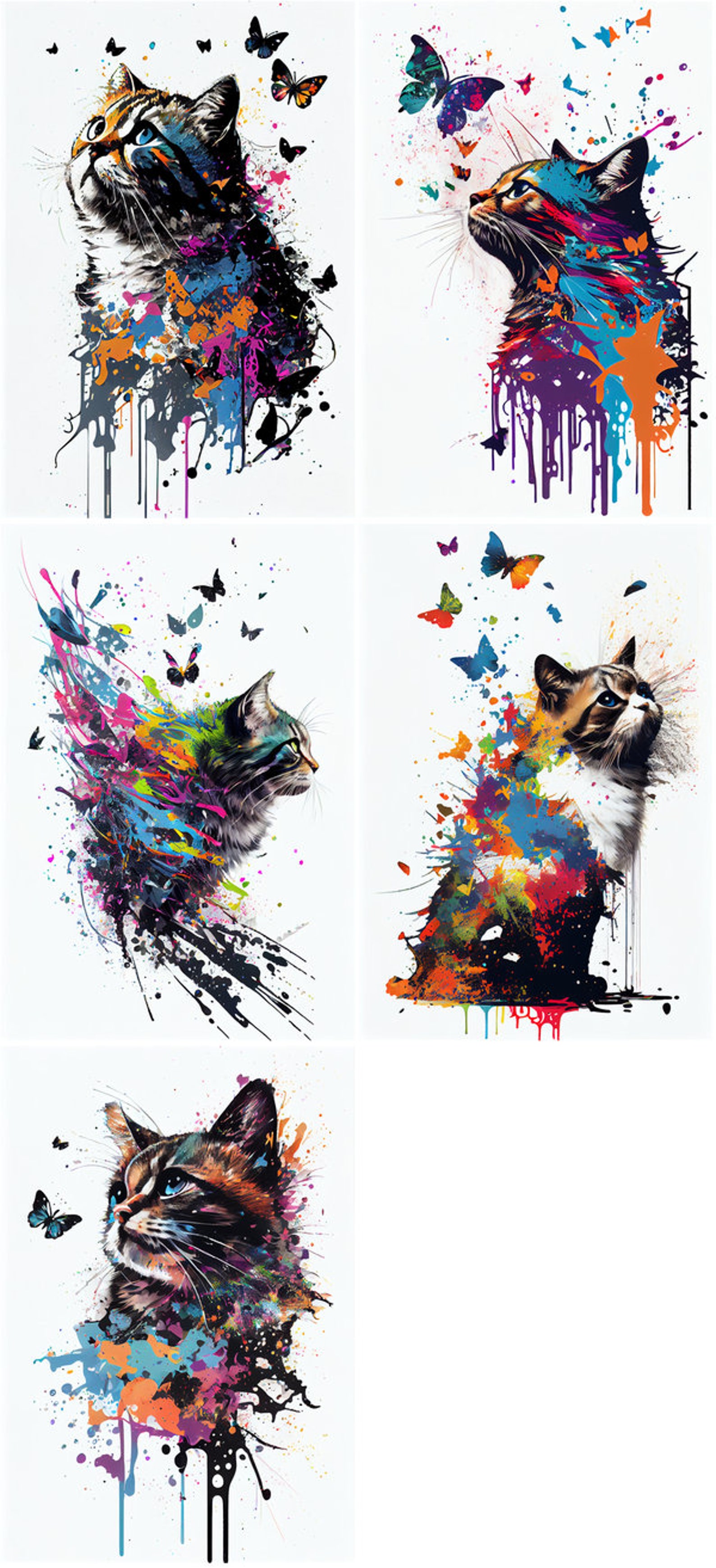 Colorful Splashed Cat Art Prints Collection - Etsy