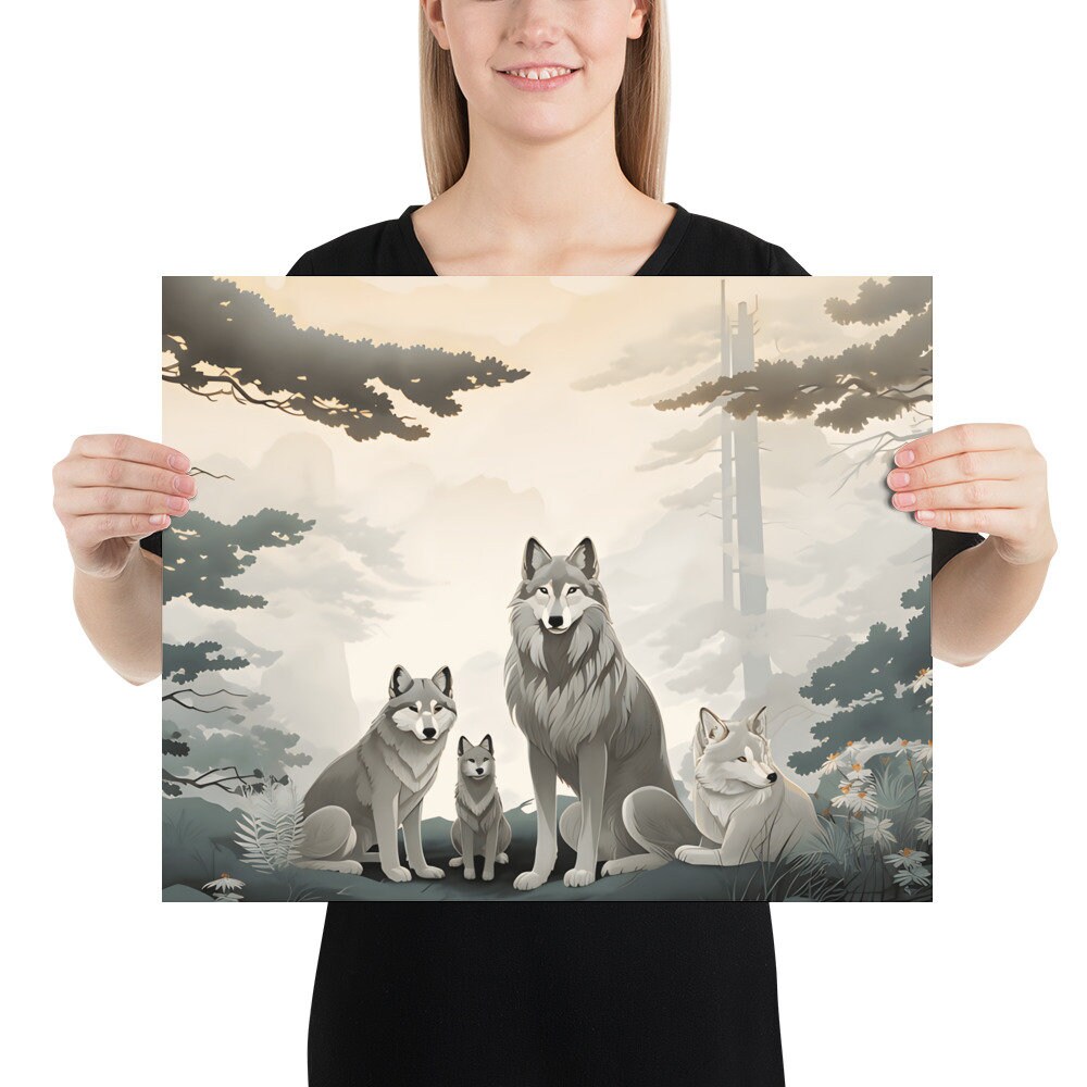 Japanese Ukiyo-e Style Wolf Family photo Paper Poster - Etsy