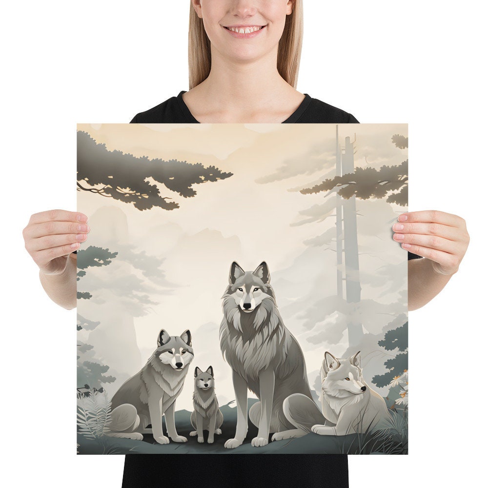 Japanese Ukiyo-e Style Wolf Family photo Paper Poster - Etsy