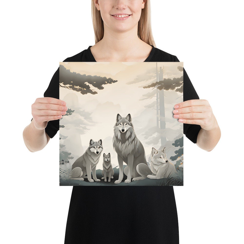Japanese Ukiyo-e Style Wolf Family photo Paper Poster - Etsy