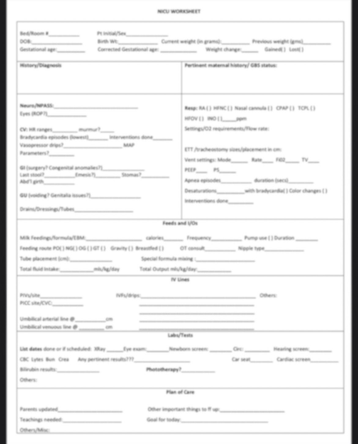 NICU Rn/student Report Sheet/sbar - Etsy