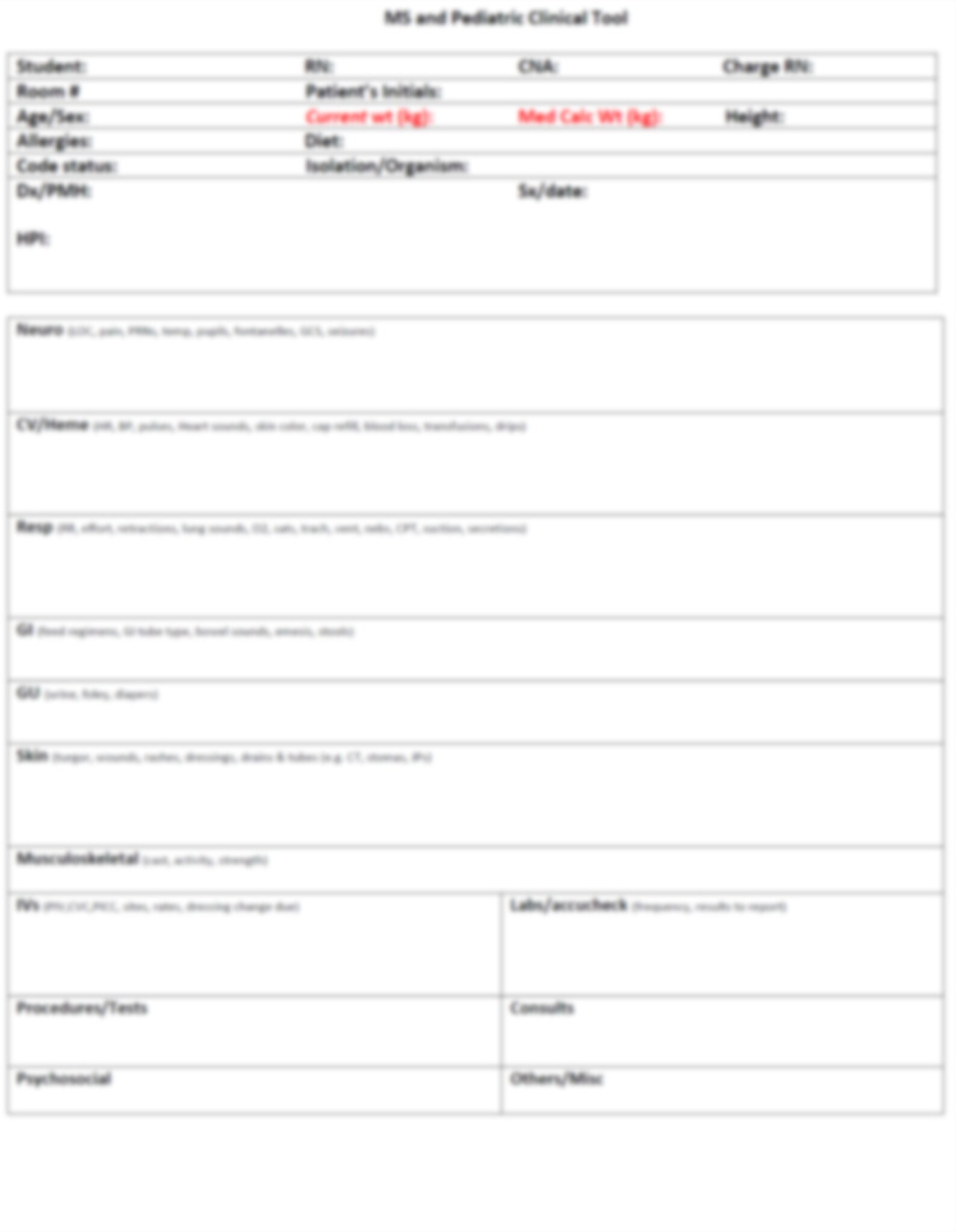 Medsurg and Peds Clinical Tool - Etsy