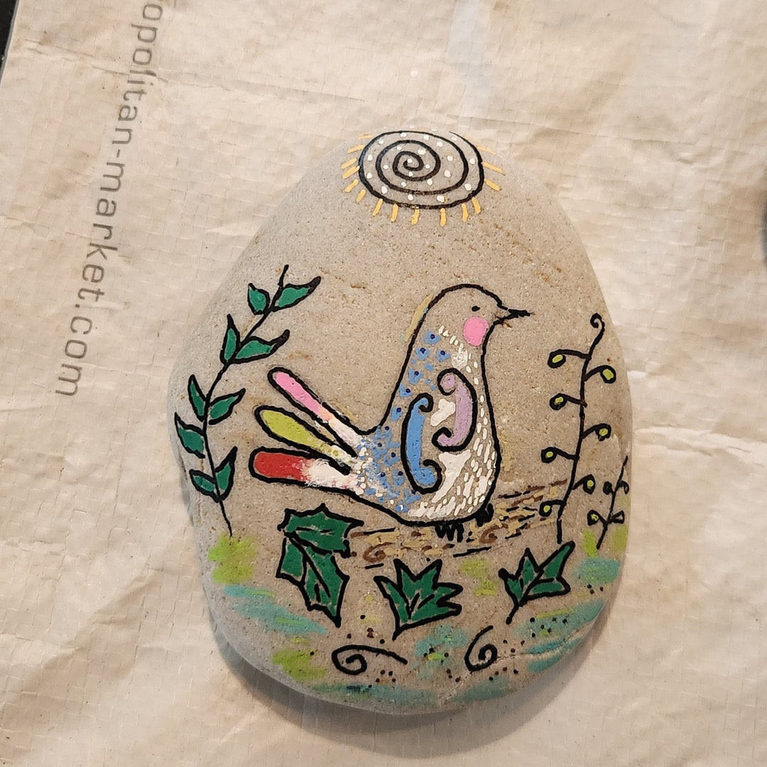 Whimsical Bird Painted Rock - Etsy