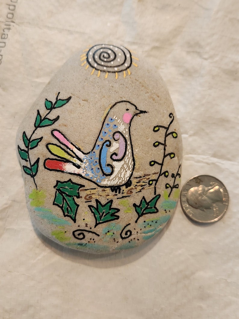 Whimsical Bird Painted Rock - Etsy