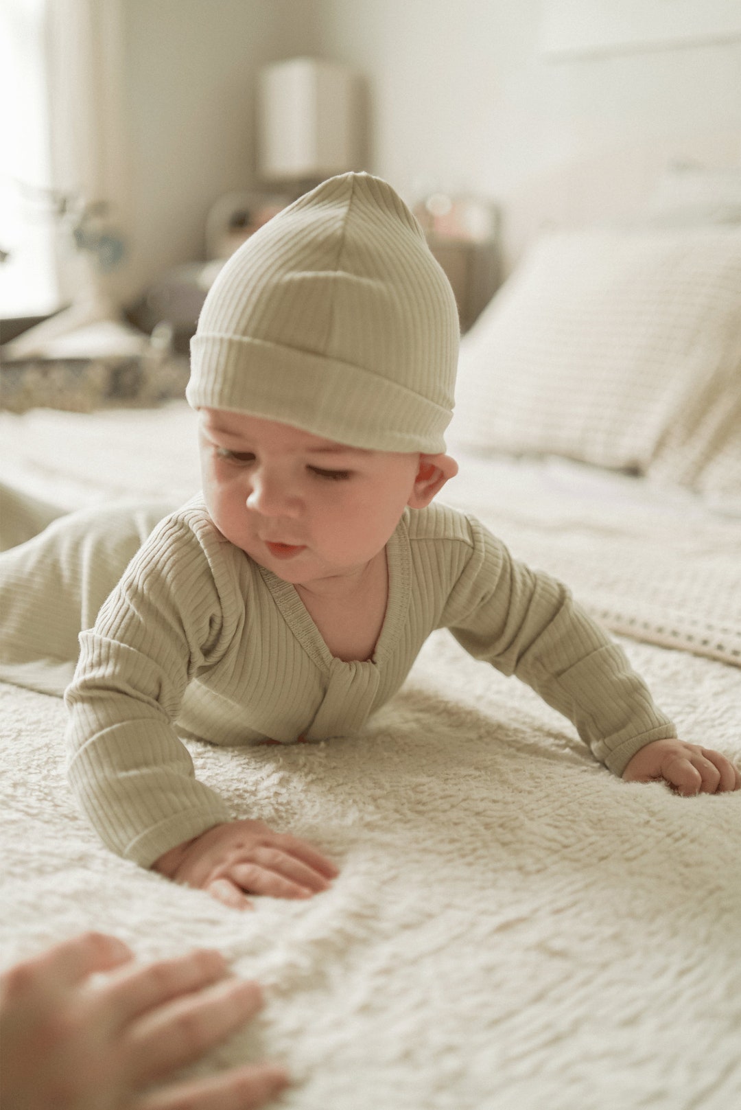 Organic Cotton Long Sleeved Footie Bodysuits With Beanies - Soft and ...