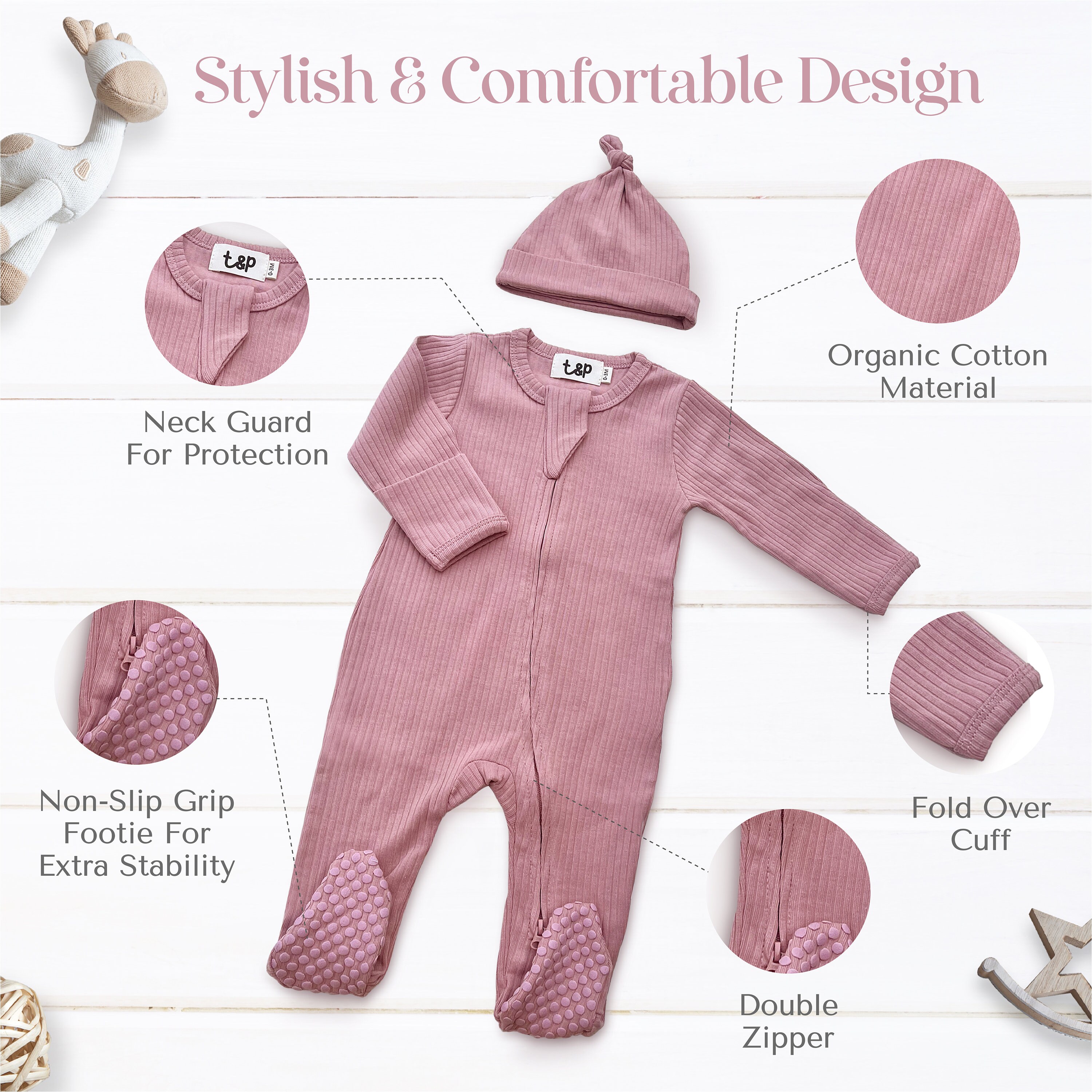 Organic Cotton Long Sleeved Footie Bodysuits With Beanies - Soft and ...
