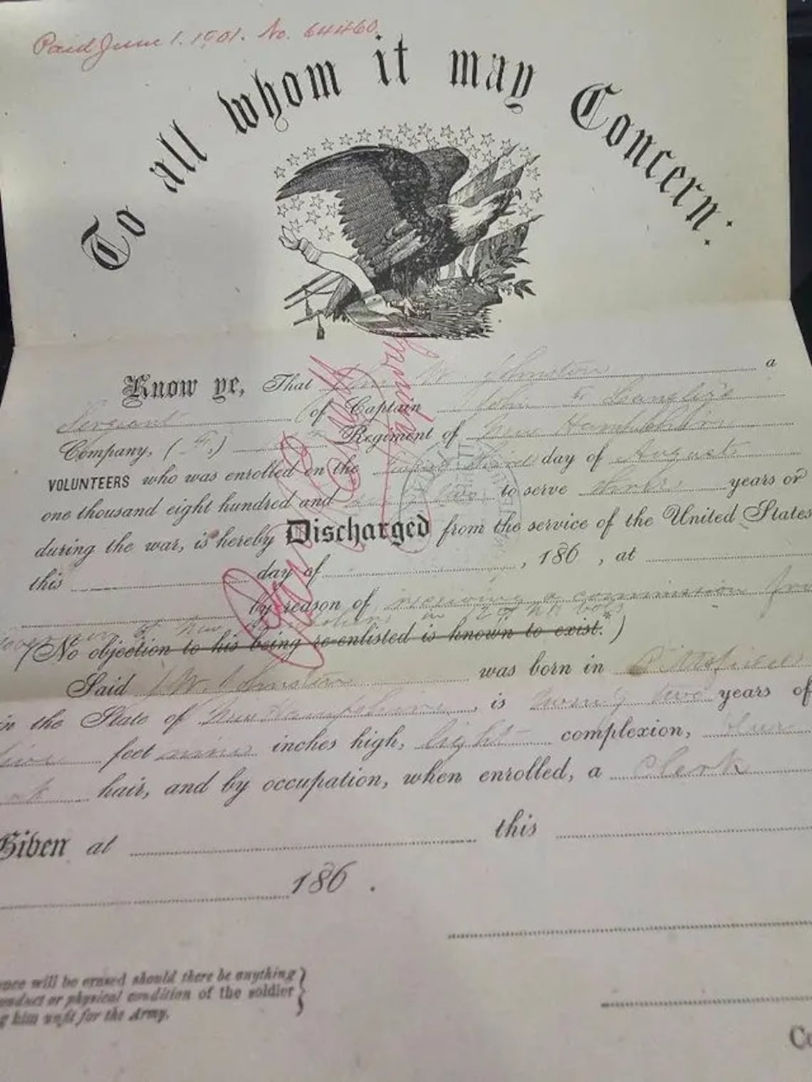 Extremely Rare Honorable Military Discharge Certificate From ***THE ...