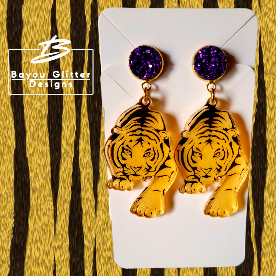Great LSU Style Tiger Earrings in Purple and Gold Colors - Etsy