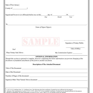 State of New Jersey-three Notary Certificates: Acknowledgment, Jurat ...