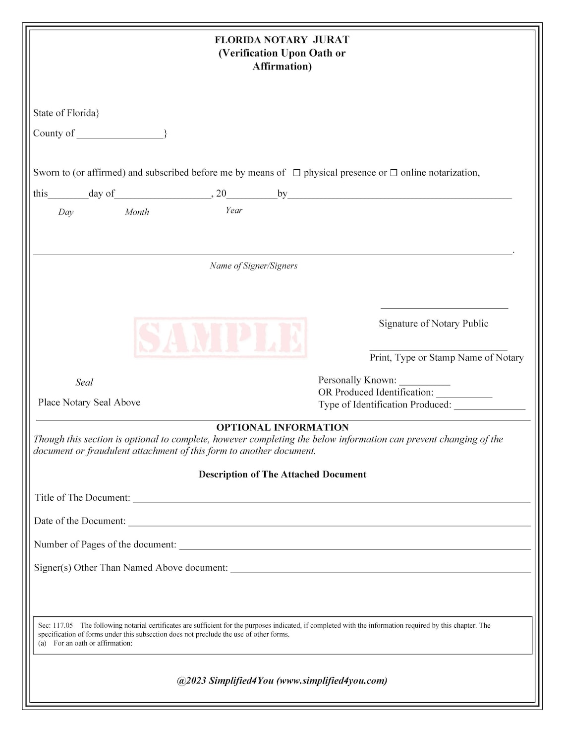 State of Florida-three Notary Certificates: Acknowledgment, Jurat ...