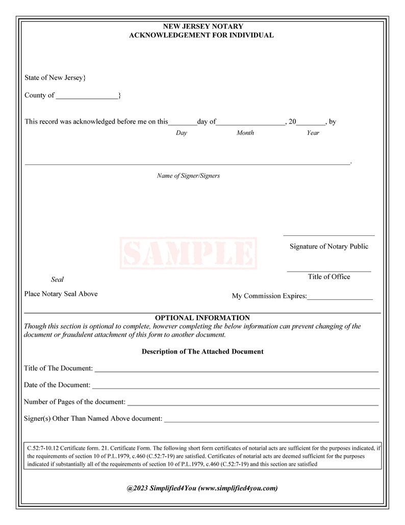 State of New Jersey-three Notary Certificates: Acknowledgment, Jurat ...