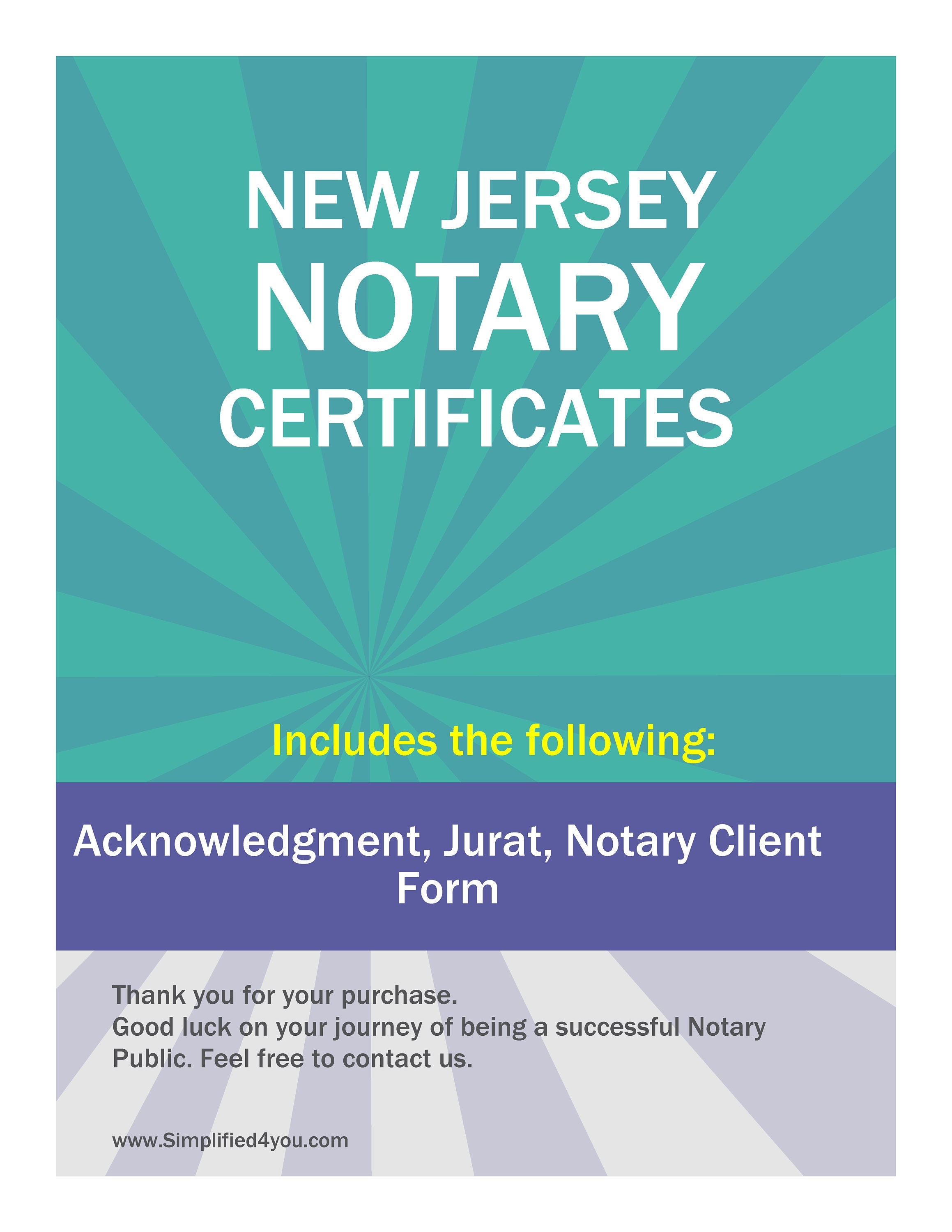 State of New Jersey-three Notary Certificates: Acknowledgment, Jurat ...
