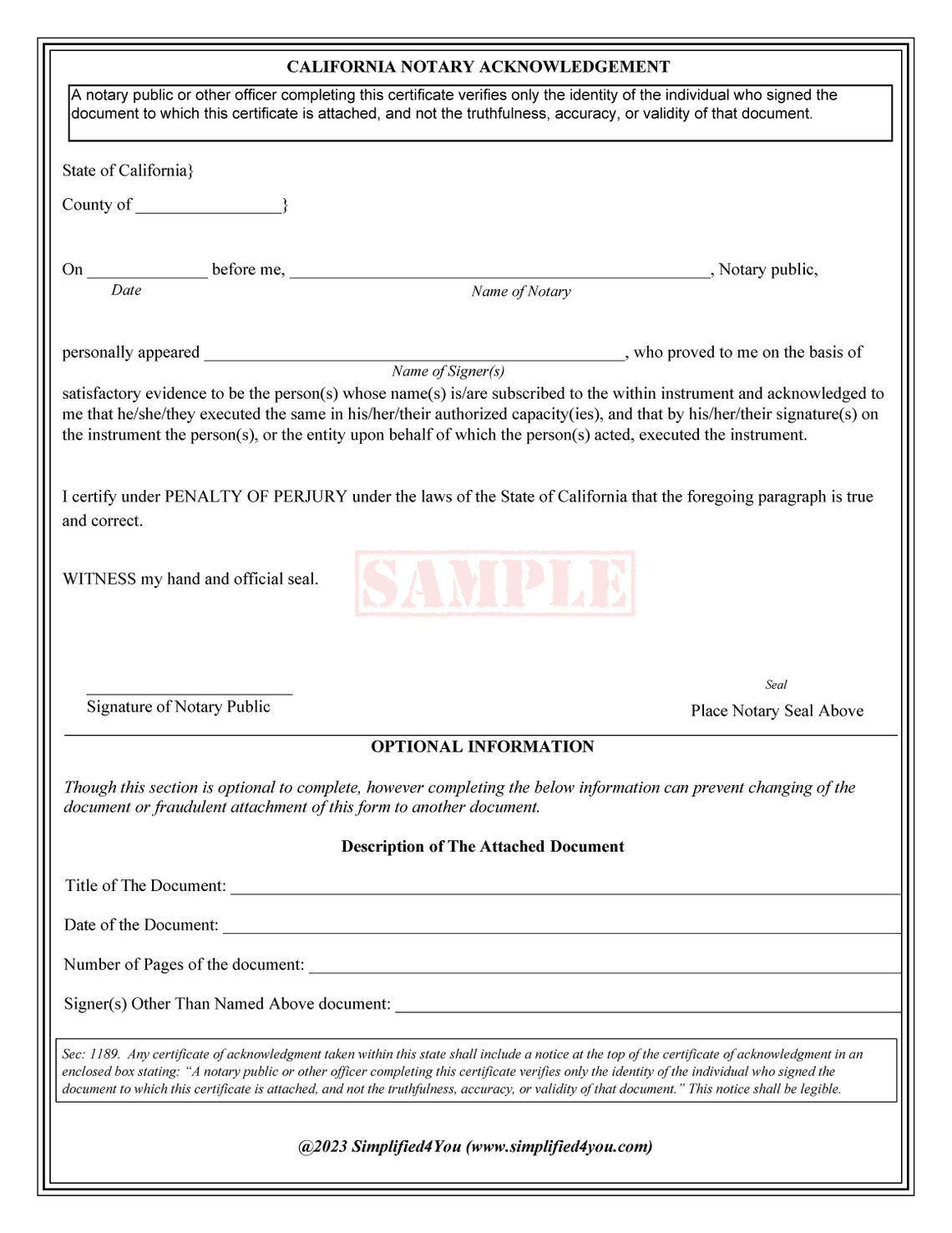California Notary Certificates: Acknowledgment, Jurat, Power of ...