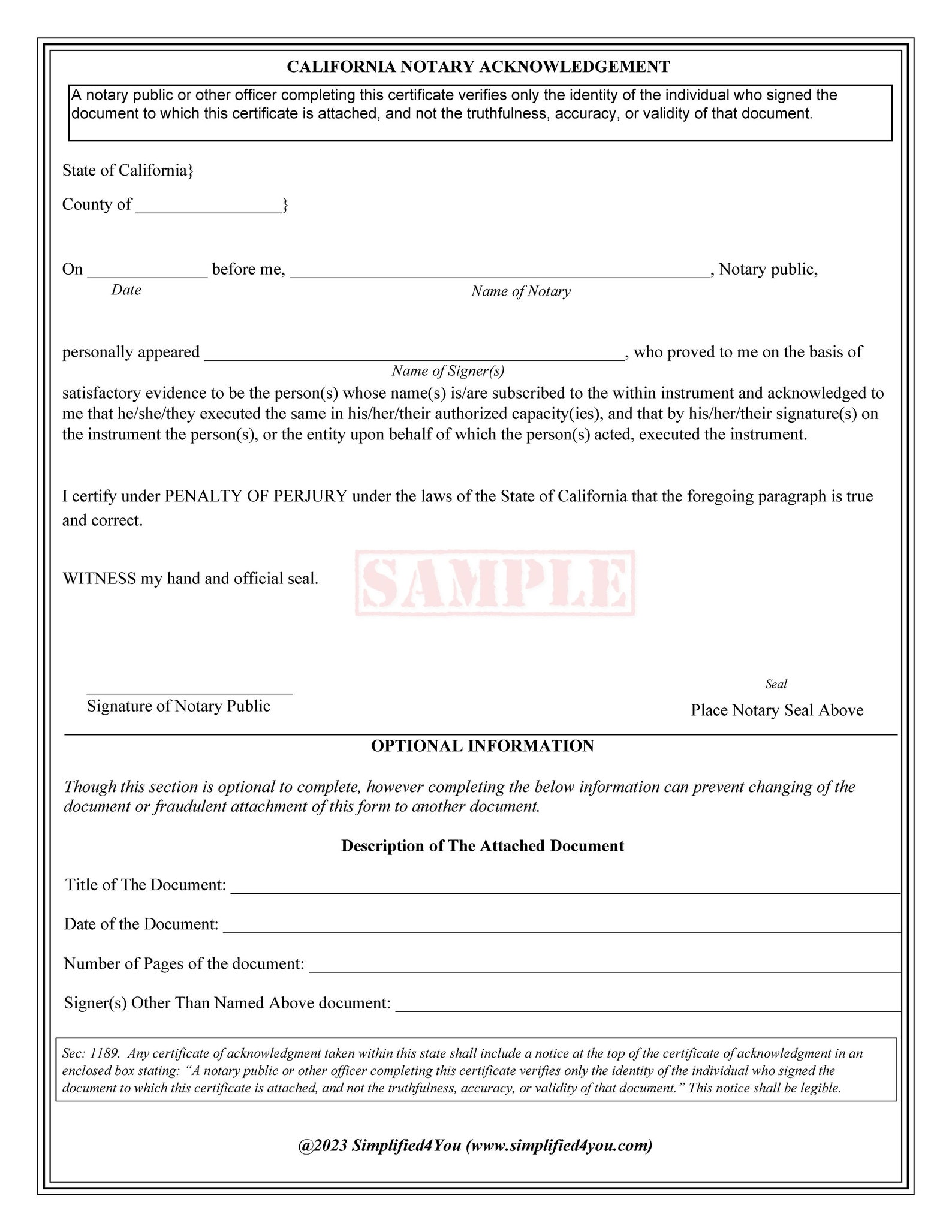 California Notary Certificates: Acknowledgment, Jurat, Power of ...