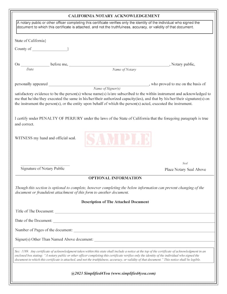 California Notary Certificates: Acknowledgment, Jurat, Power of ...