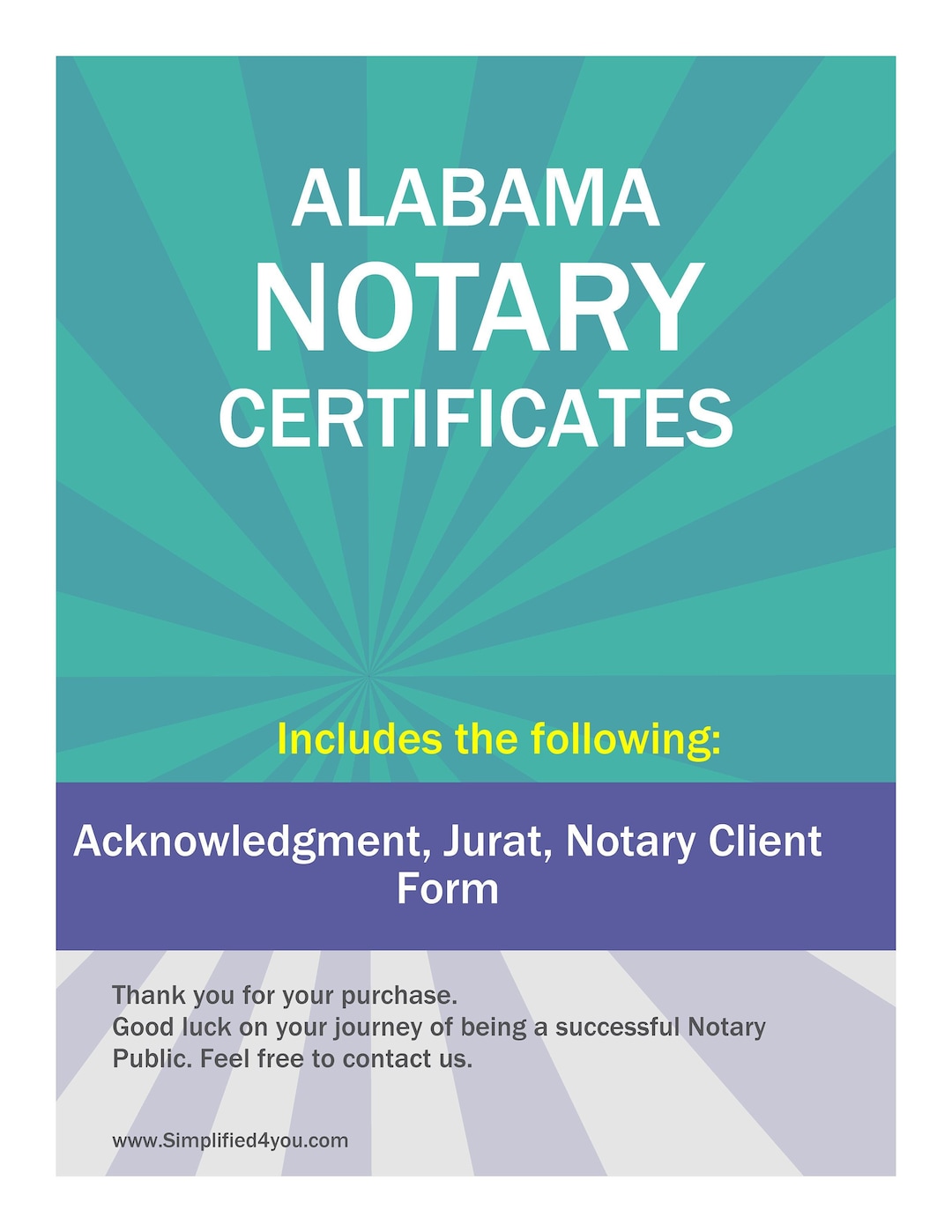 State of Alabama-three Notary Certificates: Acknowledgment, Jurat ...