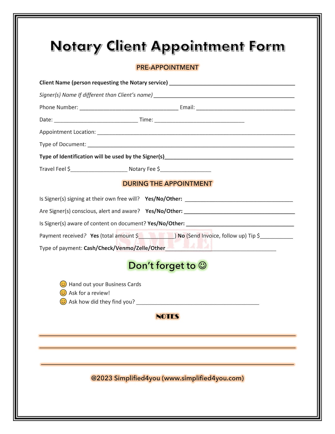 All State Notary Public Client Intake Form - Etsy
