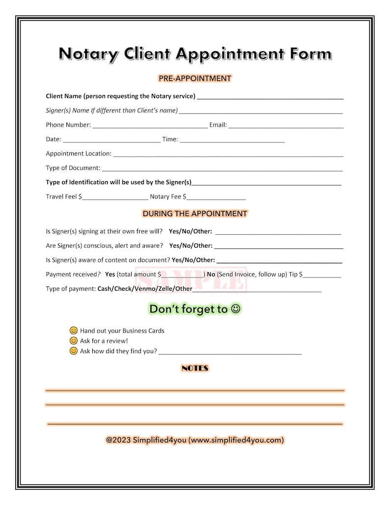 All State Notary Public Client Intake Form - Etsy