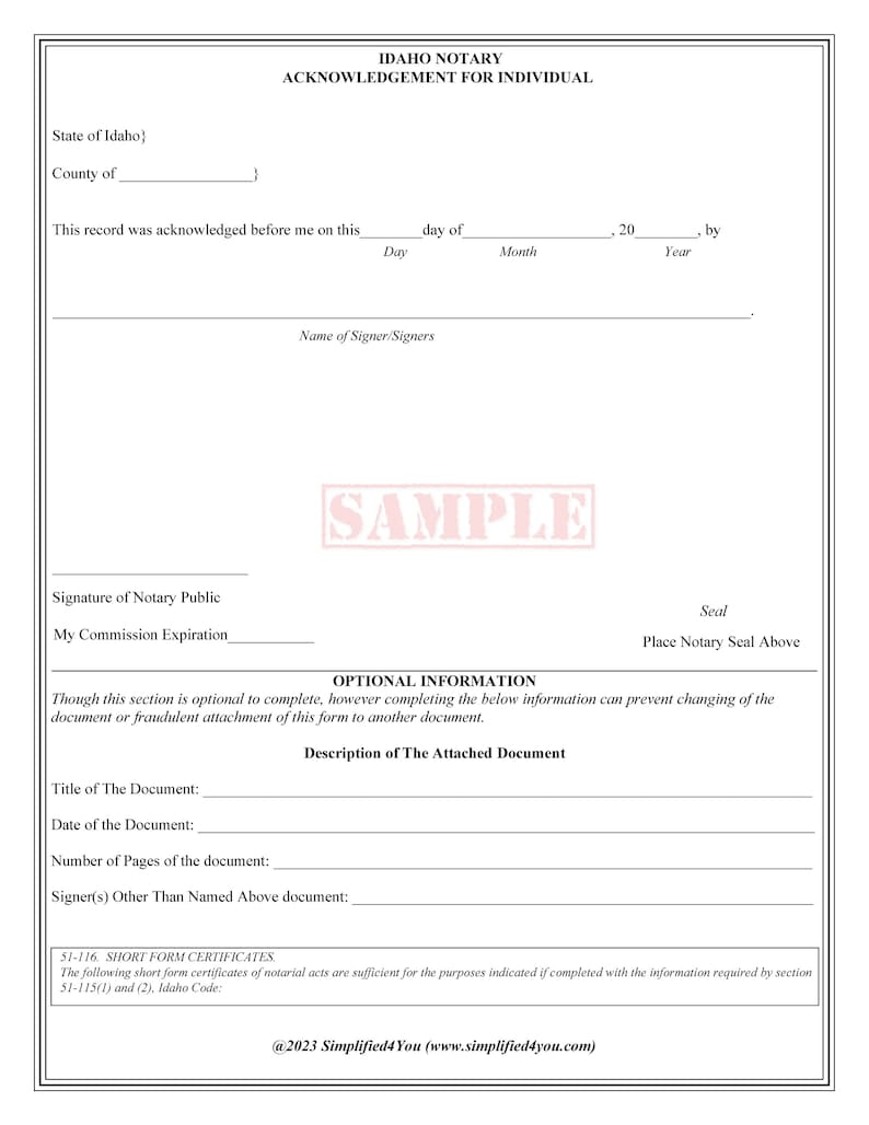 State of Idaho-three Notary Certificates: Acknowledgment, Jurat, Notary ...